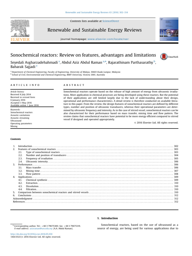 (2016) Sonochemical Reactors - Review On Features, Advantages and ...