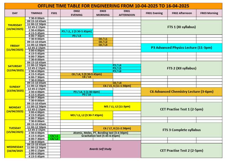 Engineering Timetable From 10.04.25 To 16.04.25 - Combine - Ghatkopar | PDF