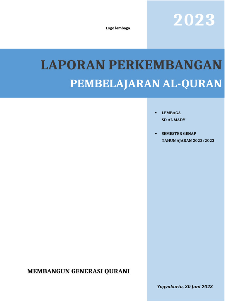 6f. Contoh LAPORAN PERKEMBANGAN PEMBELAJARAN AL-QURAN | PDF
