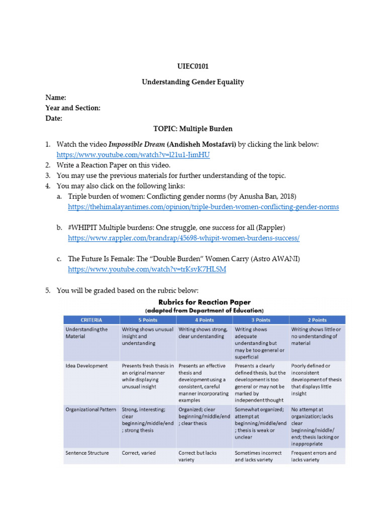 Maulion - Activity-Triple Role-Reaction Paper | PDF | Cultural Politics | Feminism