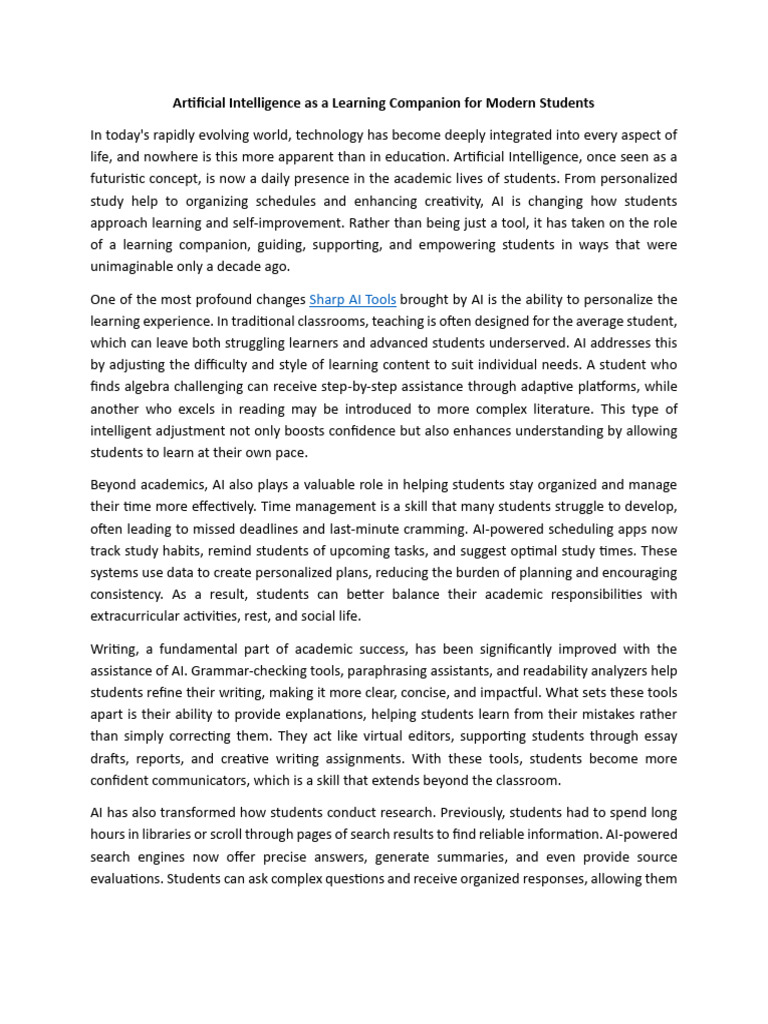AI as a Learning Companion for Students | PDF | Artificial Intelligence ...