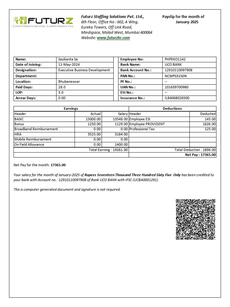 PHPEKO1142 - Sasikanta Sa (Payslip - January-2025) | PDF | Employment Compensation | Business
