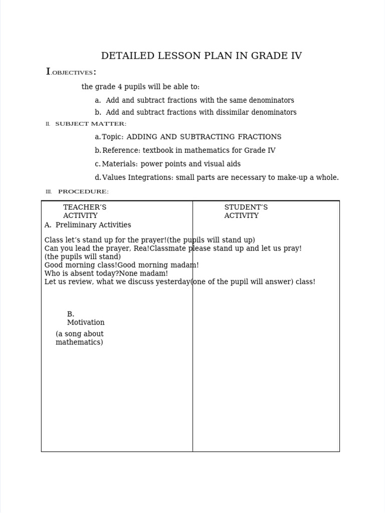 PDF Detailed Lesson Plan in Grade IV | PDF | Mathematics | Arithmetic