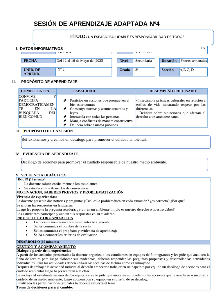 Sesion 4 DPCC 3º Unidad2 | PDF | Aprendizaje | Cognición