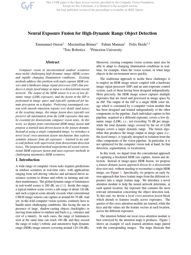 Onzon Neural Exposure Fusion For High-Dynamic Range Object Detection CVPR 2024 Paper | PDF ...