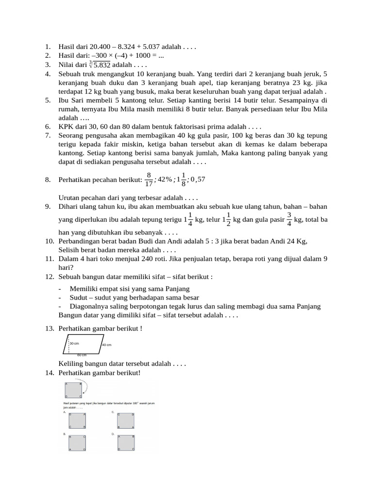 Latihan Les MTK | PDF