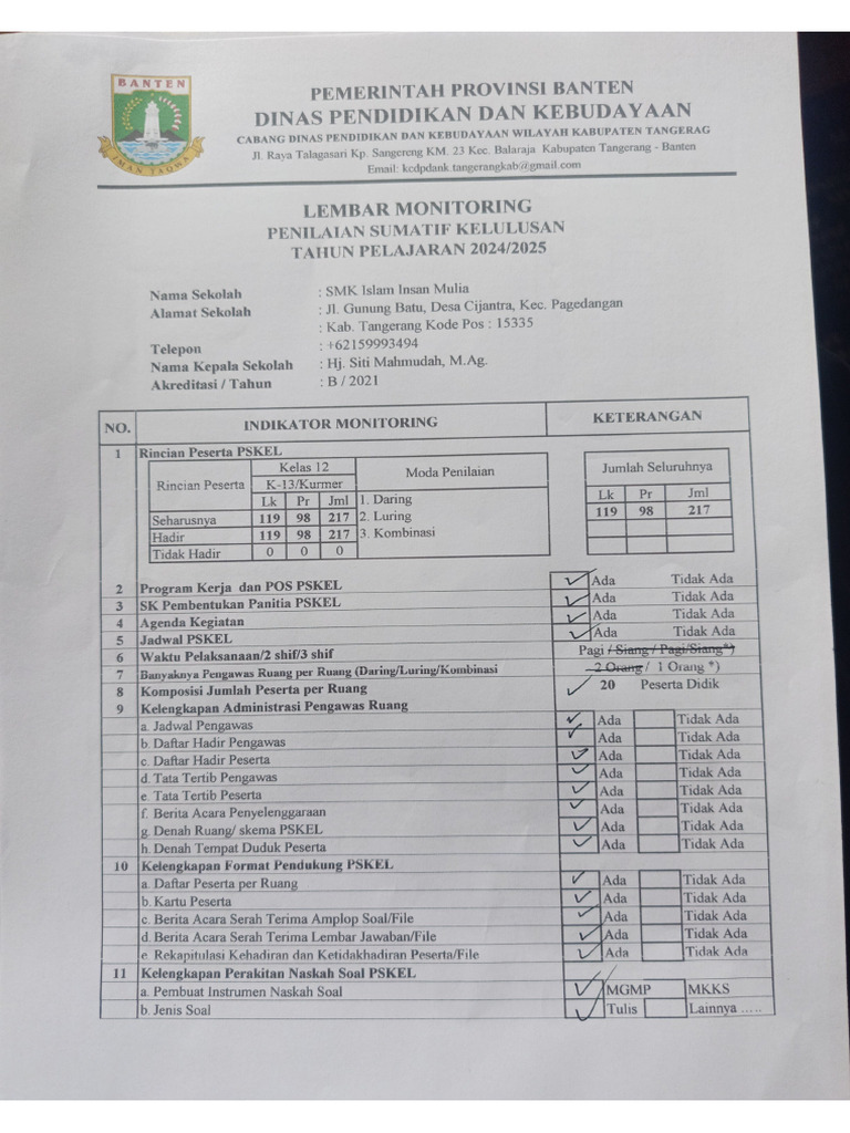 Lembar Monitoring PSKEL SMKIIM | PDF