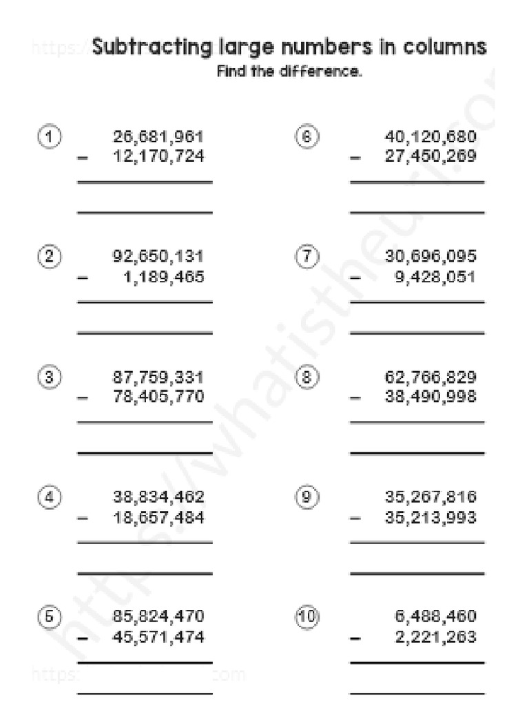 2 Practice Sheet Subtraction | PDF