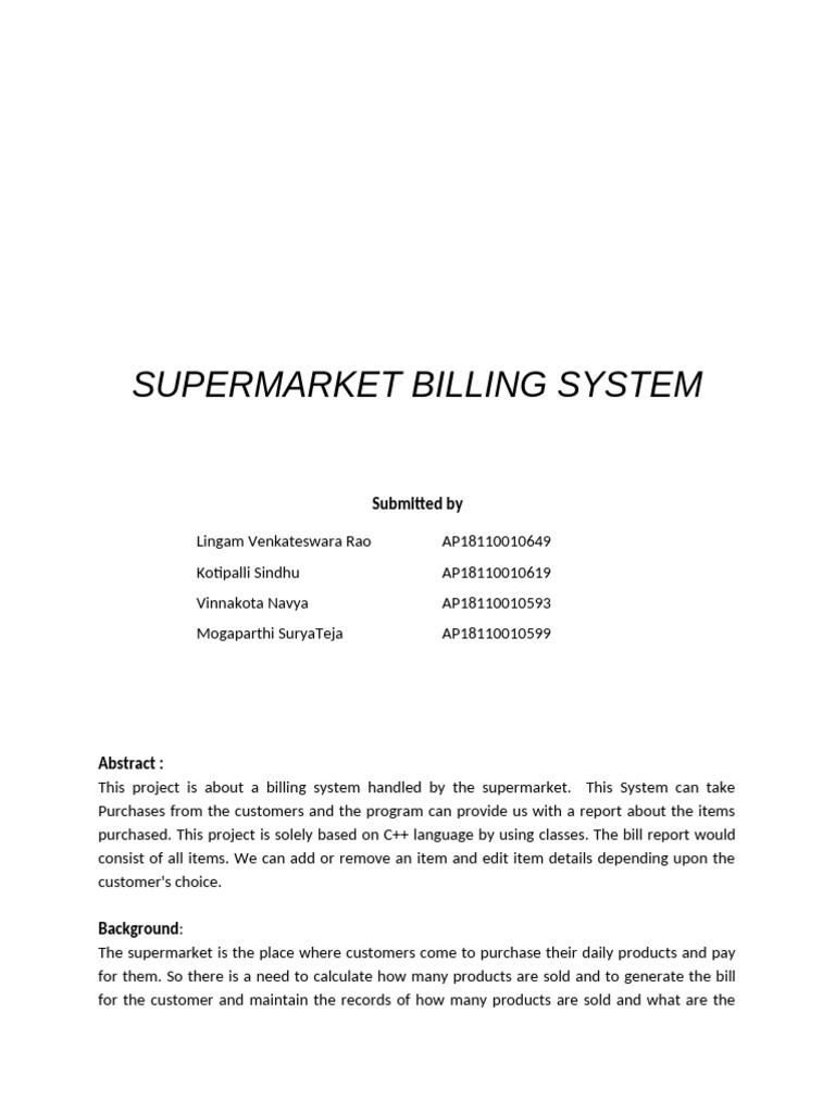 SE Project Report - Supermarket Billing System | PDF | Data | Software Engineering