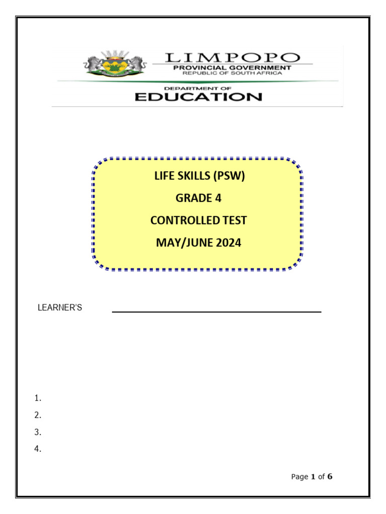 Life Skills Grade 4 Term 2 2024 Question Paper | PDF | Bullying ...