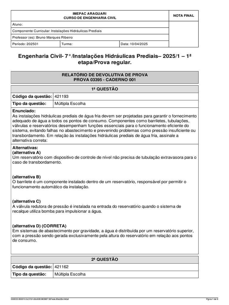 Instalações Hidráulicas Prediais: Projeto e Dimensionamento | PDF ...