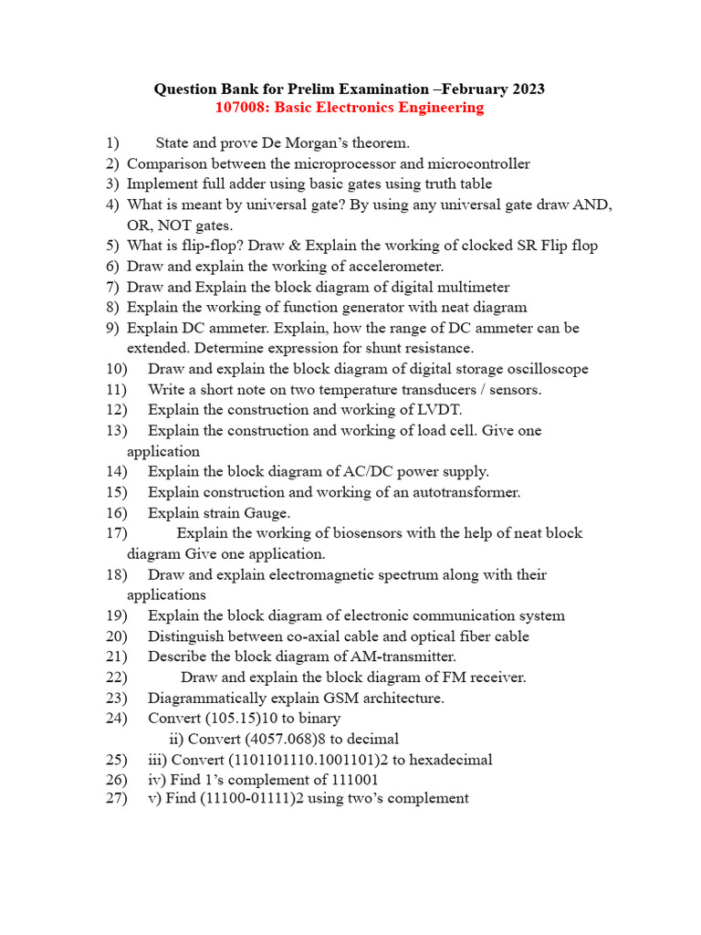 Question bank for Prelim Examination-BXE.docx | PDF