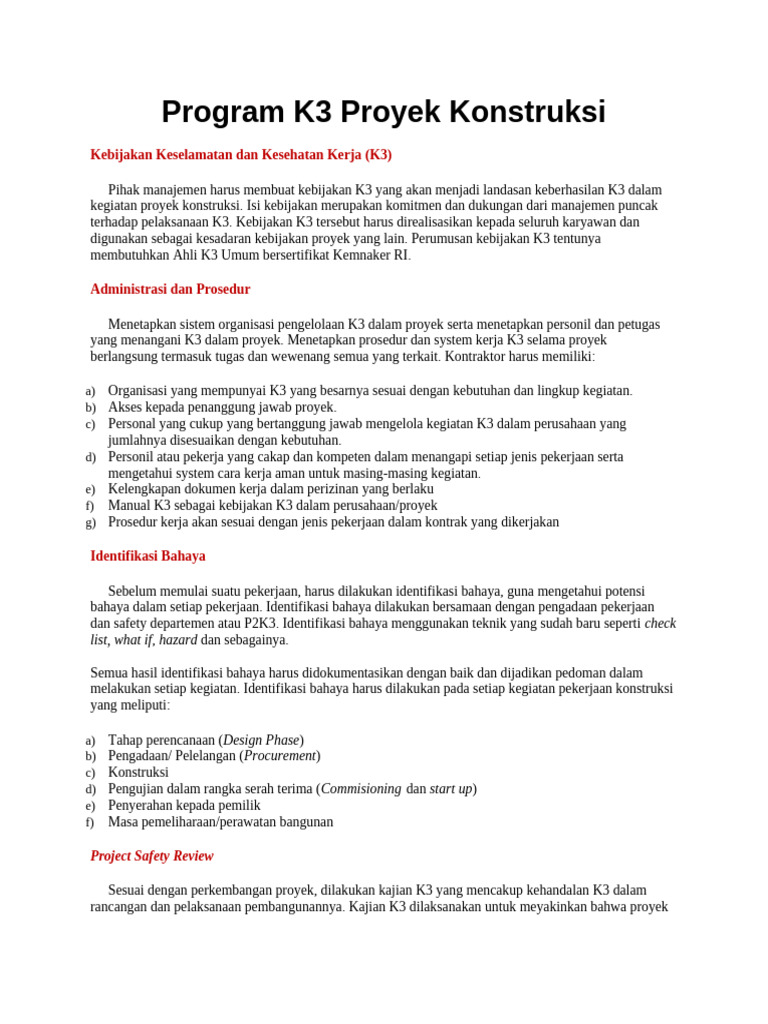 Program K3 Proyek Konstruksi | PDF