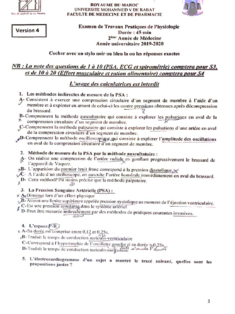 Exam TP Physio 2019 | PDF