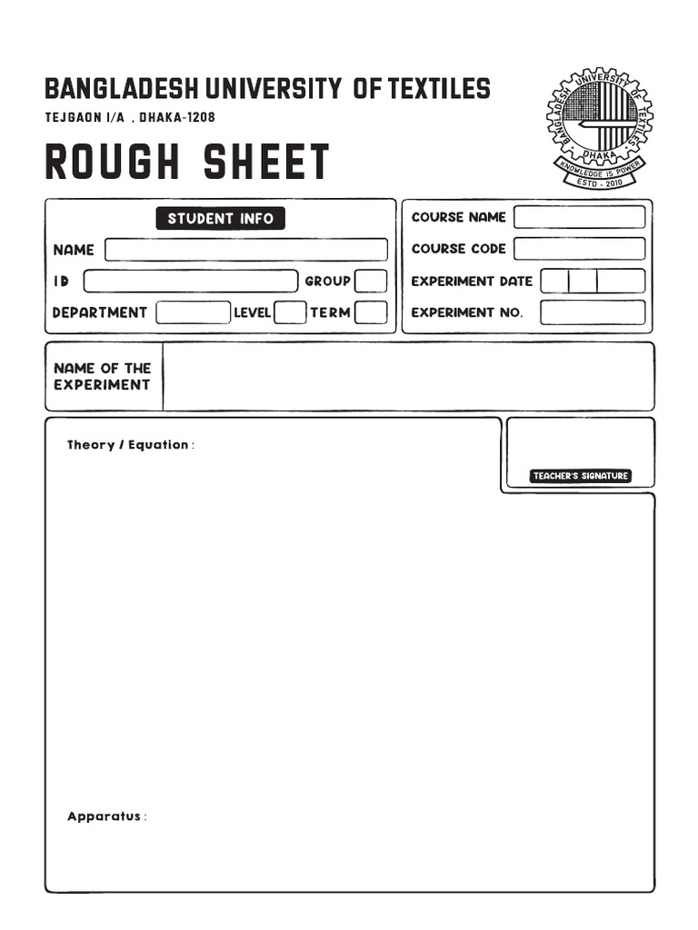 Lab Report Cover Page and Rough Sheet for ALL | PDF