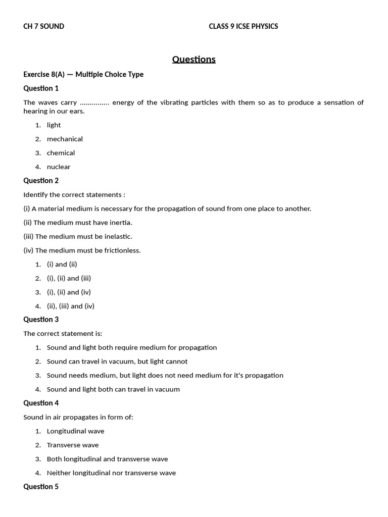 CH 7 SOUND Questions CLASS 9 I | PDF | Waves | Sound