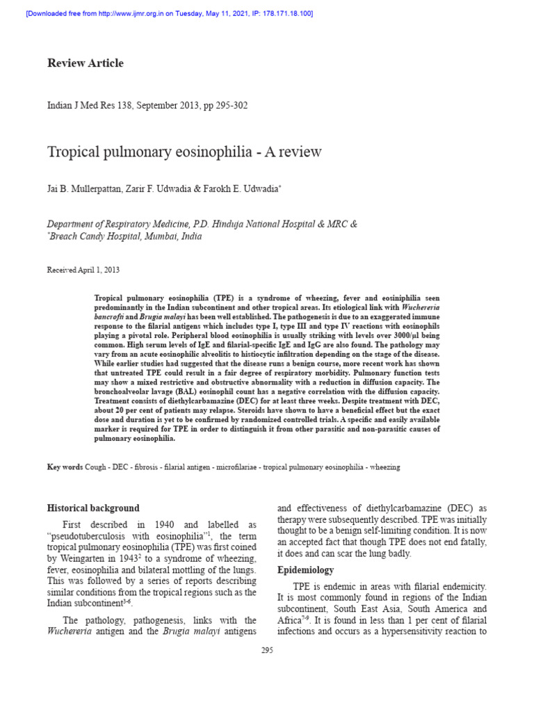 Tropical Pulmonary Eosinophilia Overview | PDF | Respiratory Diseases ...