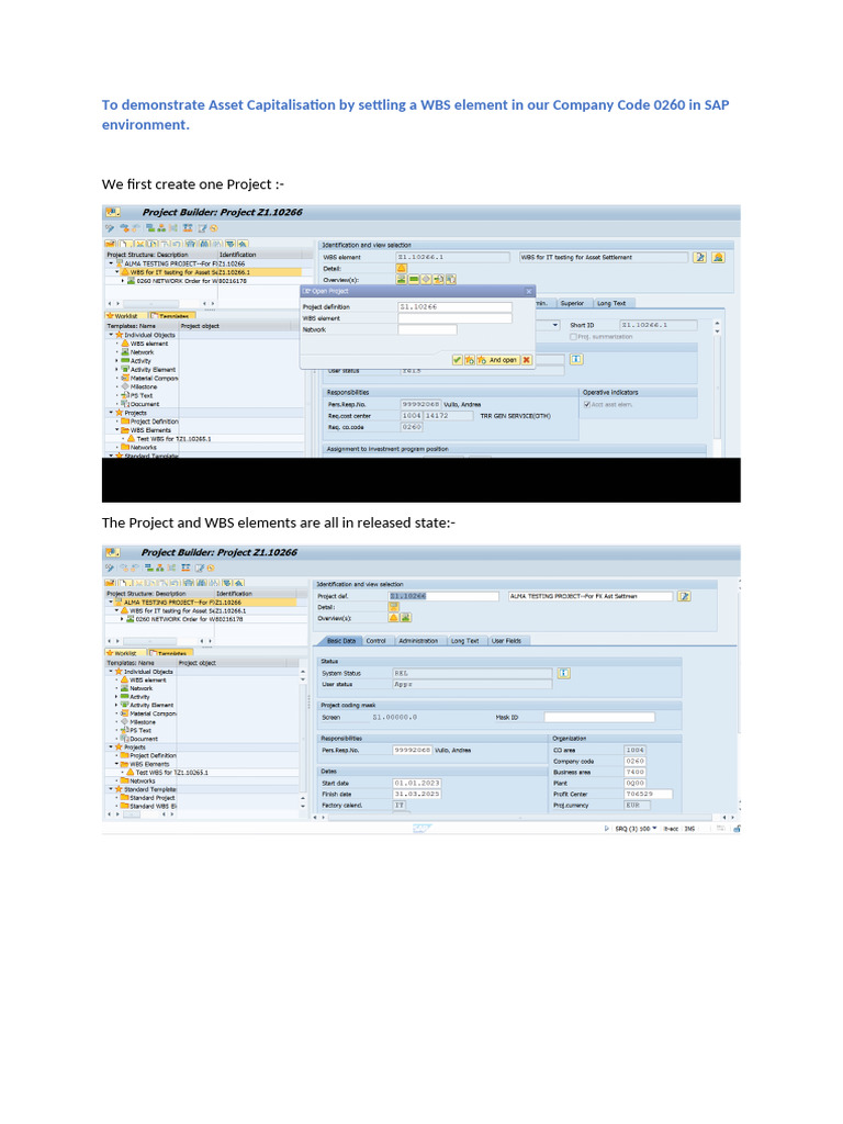 Asset Capitalisation by Project System Settlement CJ88 | PDF