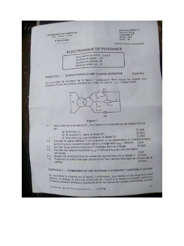 Corrigé EP TF3 Bac 2018 | PDF
