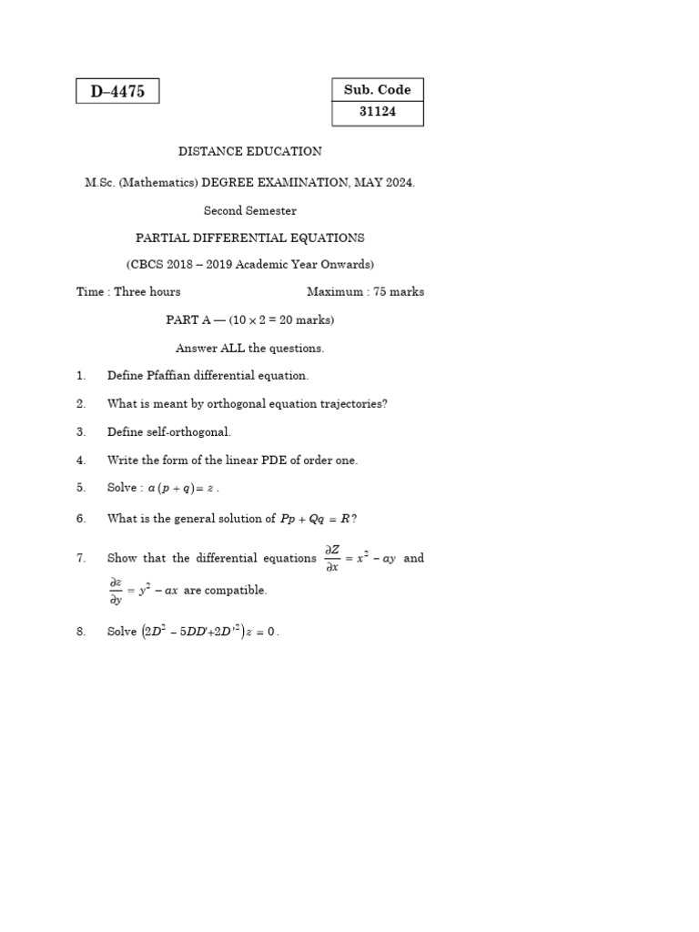 PD Que Paper 2023 May | PDF | Equations | Partial Differential Equation
