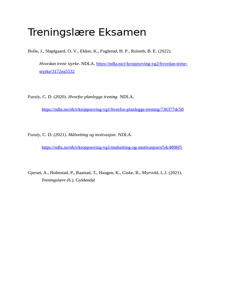 KIlder For Treningslære Eksamen | PDF