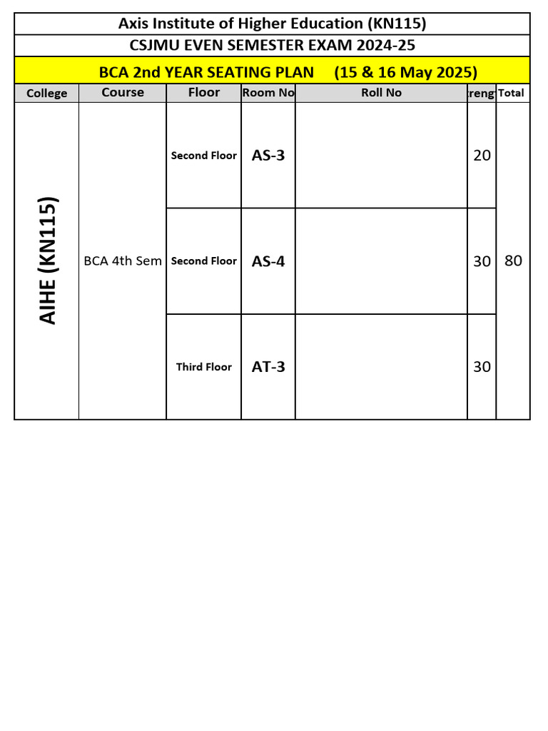 BCA 2nd Year Seating Plan | PDF