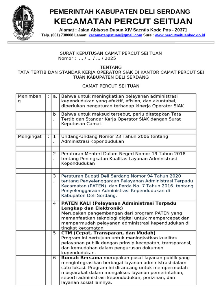 Tata Tertib Operator SIAK Kecamatan | PDF
