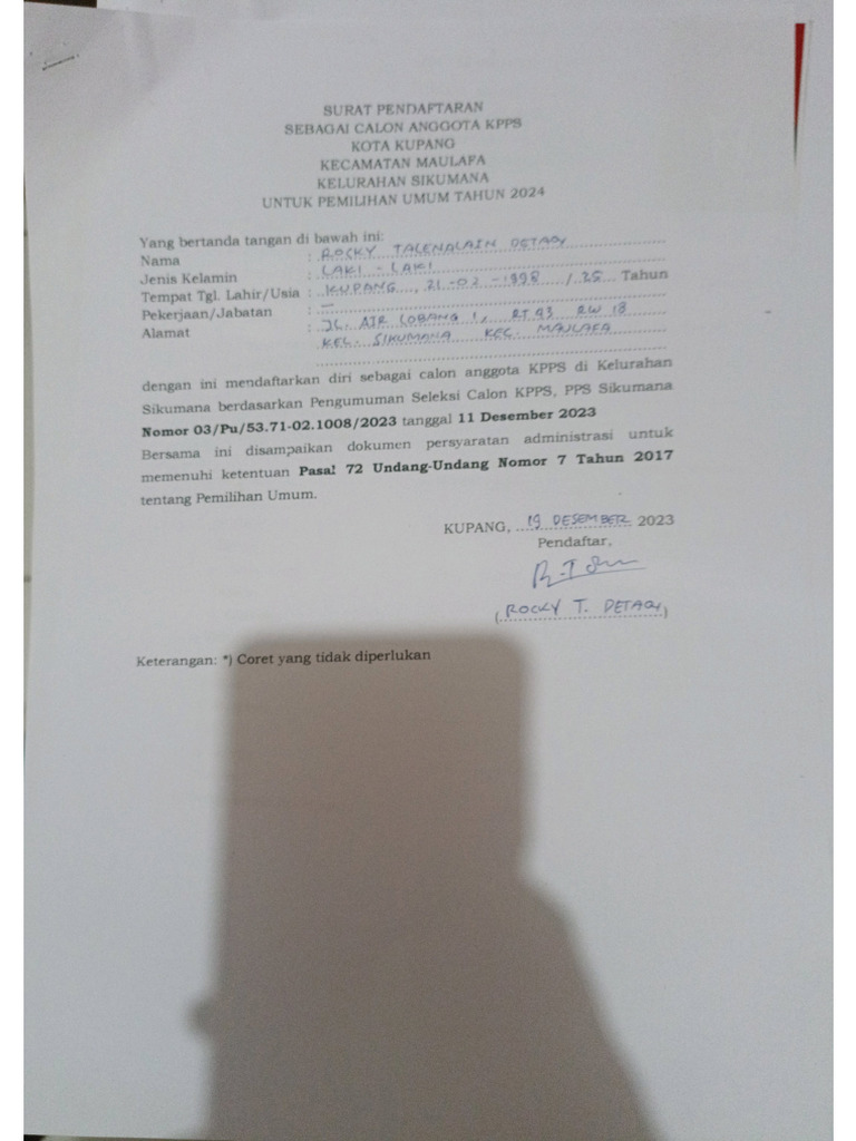 Surat Pendaftaran KPPS | PDF