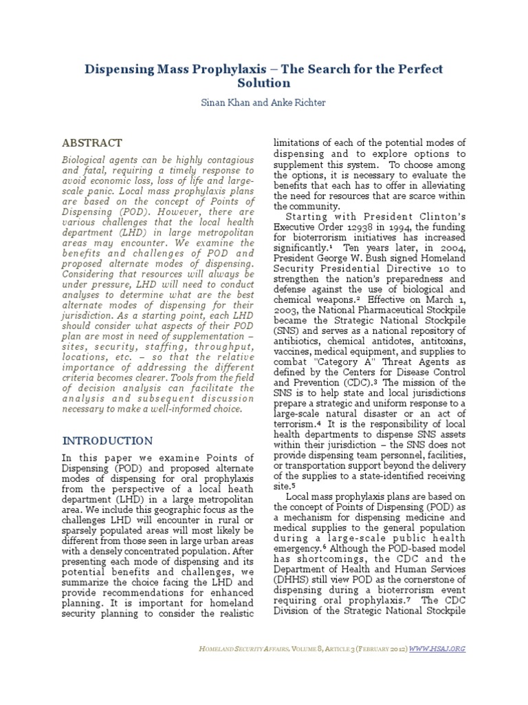 Dispensing Mass Prophylaxis | PDF | Nursing Home Care | Preventive ...