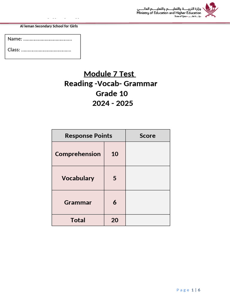 Module Test Answer Key Year 10 | PDF | Giant Panda | Bears