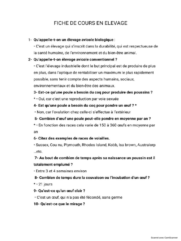 Fiche Cours Elevage | PDF