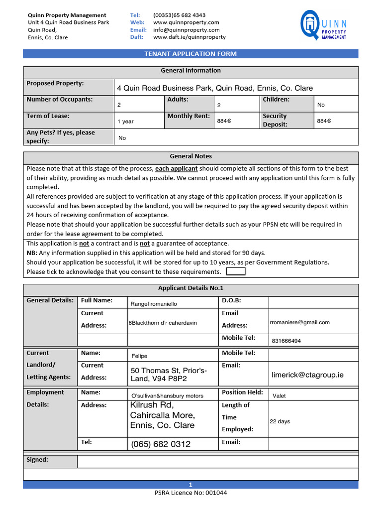 QPM Tenant Application Form1 | PDF | Lease | Landlord