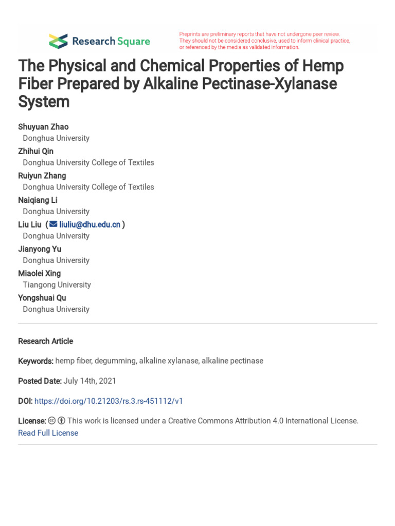 Physical and Chemical Properties of Hemp Fiber | PDF | Cellulose | Lignin
