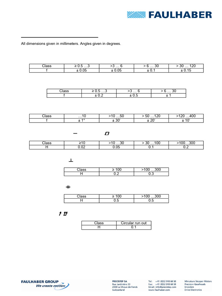 Iso 2768 FH General Tolerances Faulhaber | PDF