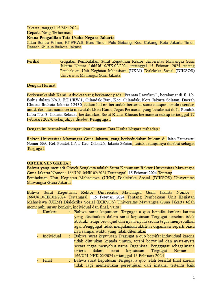 _Format Surat Gugatan TUN.docx | PDF