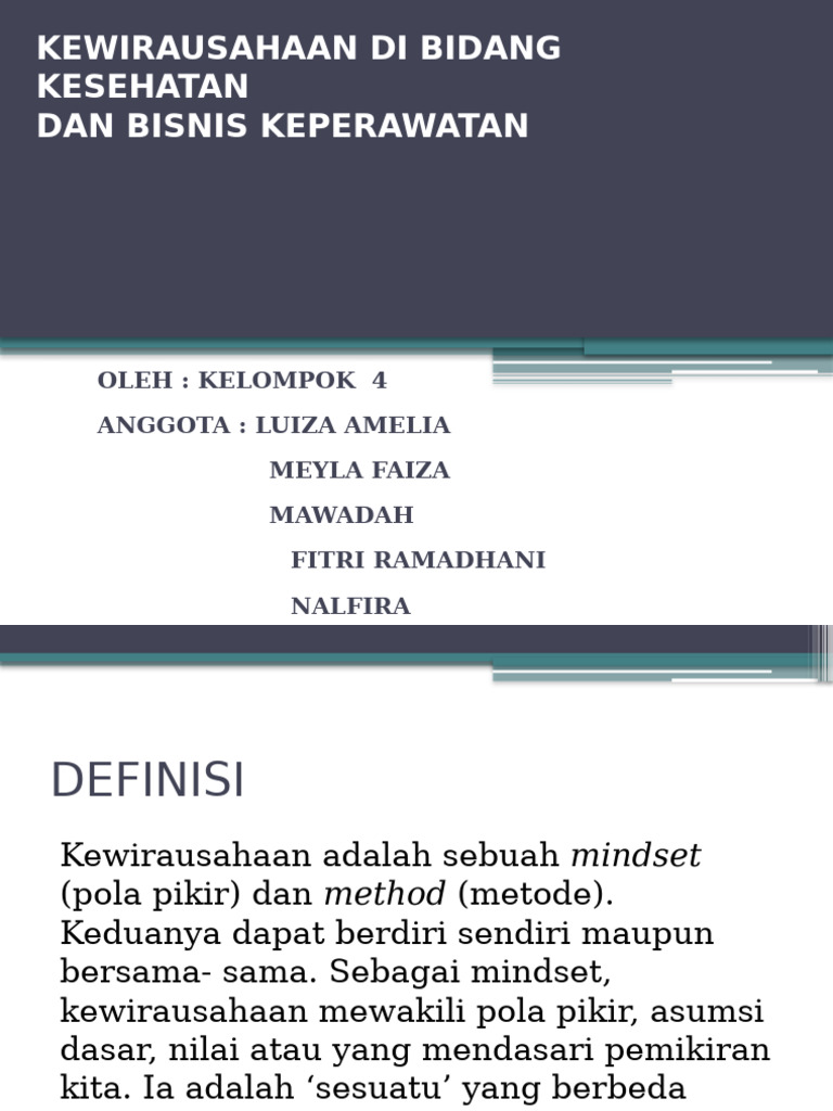 KEWIRAUSAHAAN DI BIDANG KESEHATAN | PDF