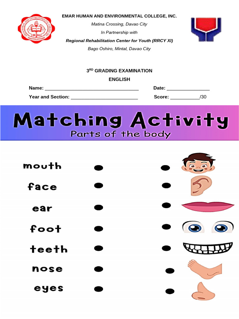 3RD Grading Examination Kinder | PDF