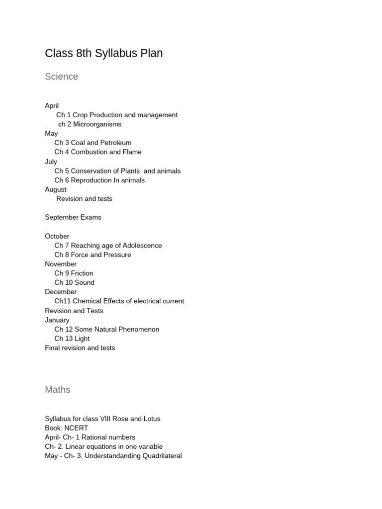 Class 8 Syllabus Overview 2023-24 | PDF