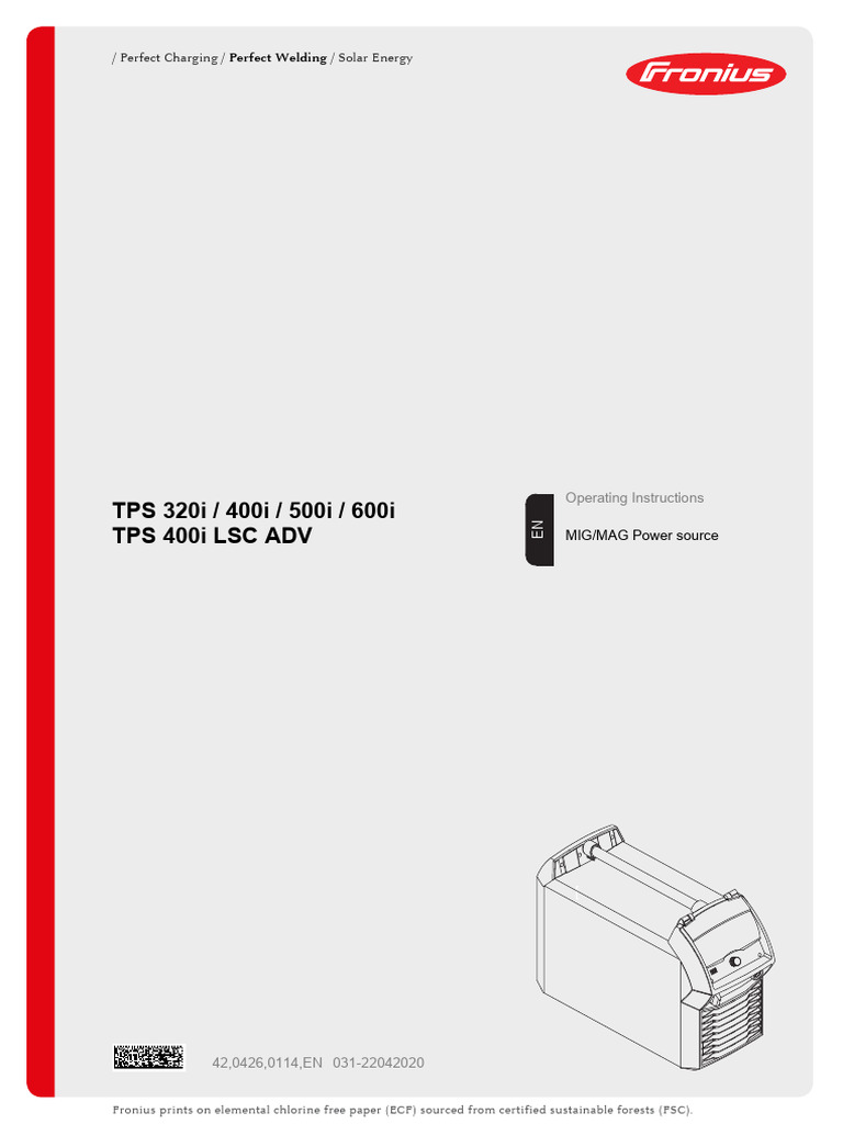 Fronius Manual TPS 400i en | PDF | Welding | Construction