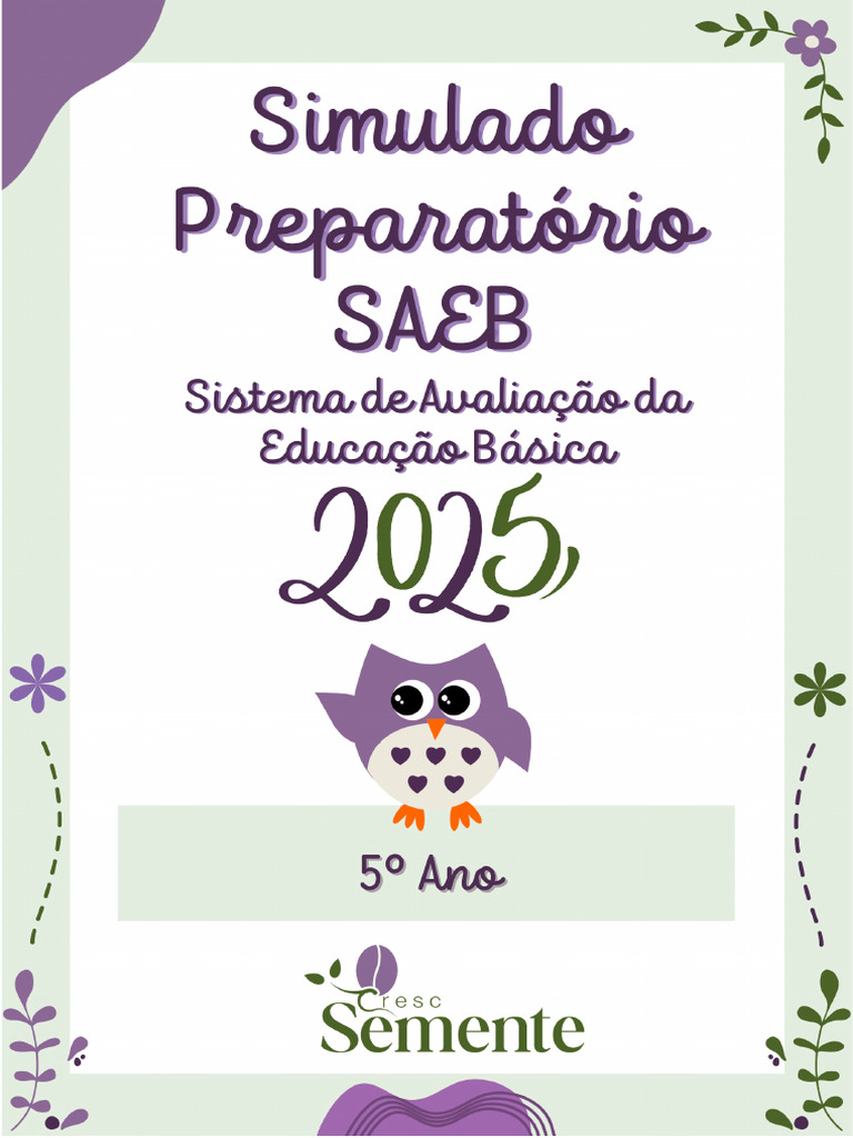 Simulado 5º Ano Preparatório Saeb 2025 PDF | PDF