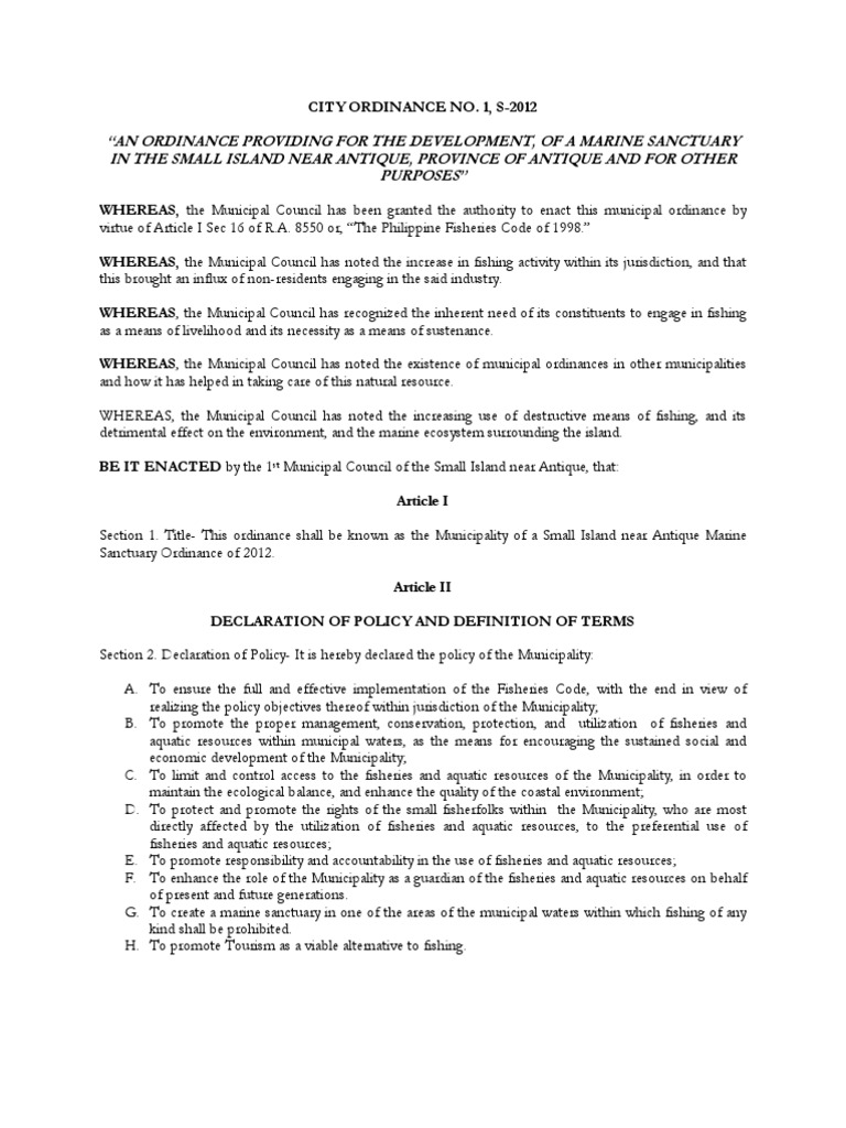 Municipal Ordinance | PDF | Resource | Fishery