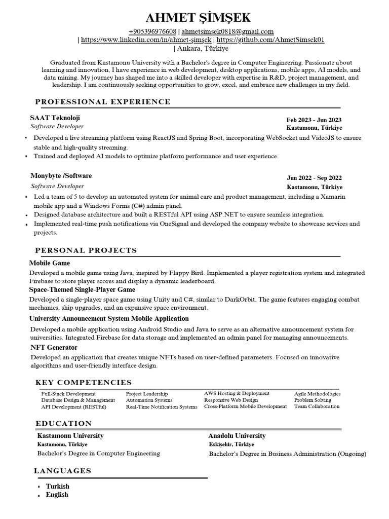 Ahmet Şi̇mşek Cv-1 | PDF | Mobile App | Databases