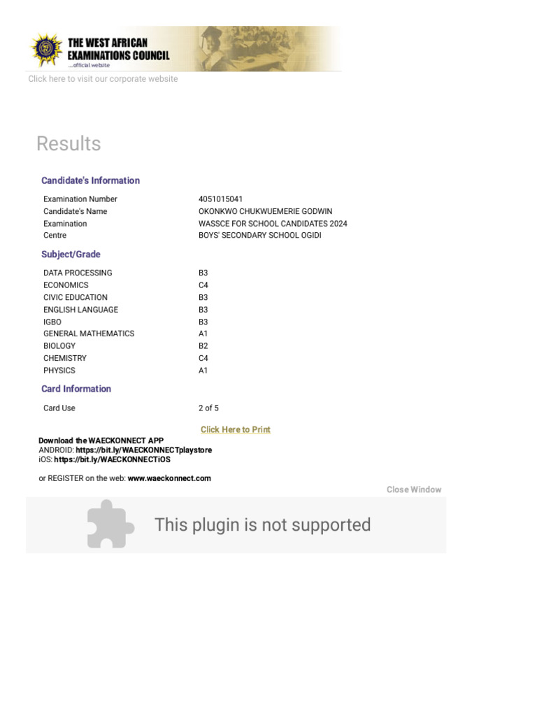 Godwin Waec Result | PDF