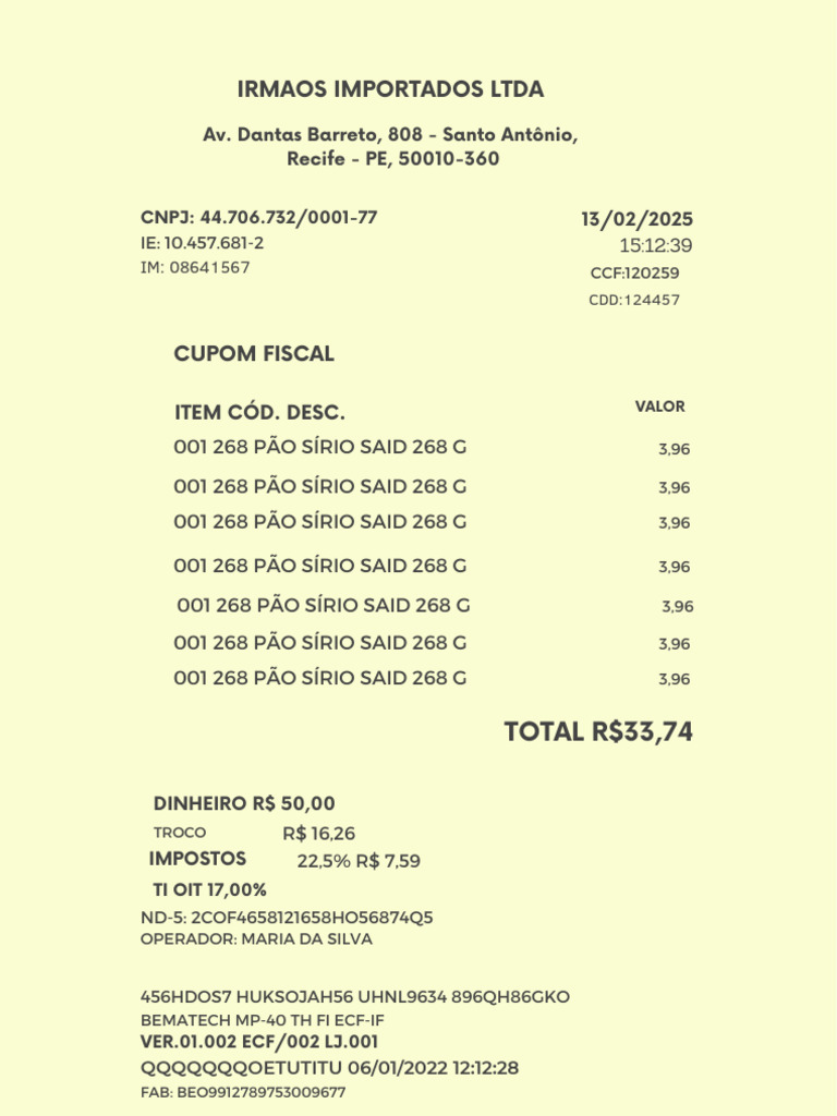 Modelo Cupom Fiscal Tradicional PDF | PDF
