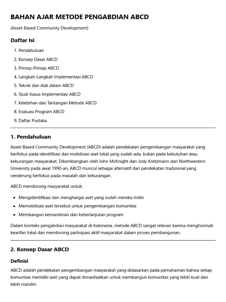 Bahan Ajar Metode Pengabdian ABCD | PDF