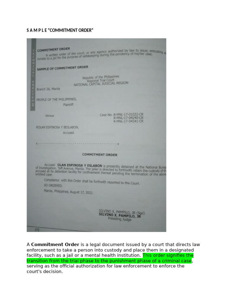 ILO QUIZ CDI 7 Commitment Order | PDF | Crimes | Crime & Violence