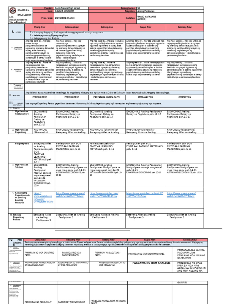Periodic Test LESSON PLAN | PDF