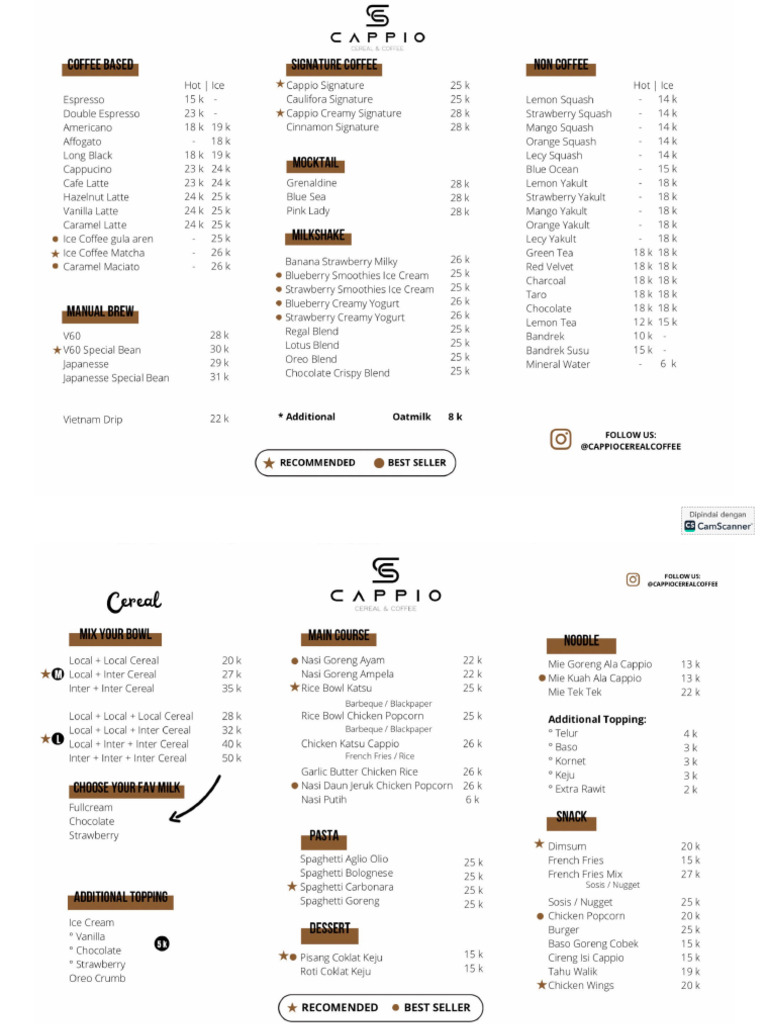 Cappio Menu | PDF