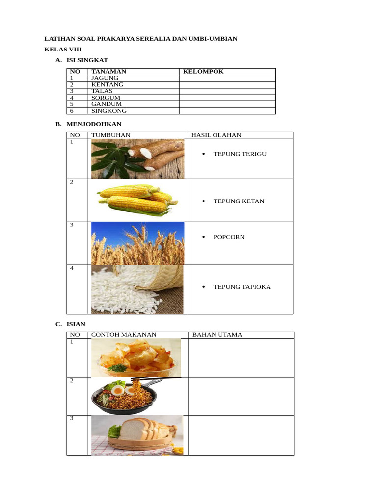 Latihan Prakarya Serealia Kelas VIII | PDF