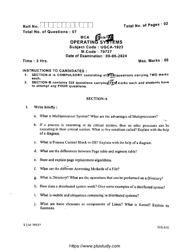 Bca 4 Sem Operating Systems 79727 Jun 2024 | PDF